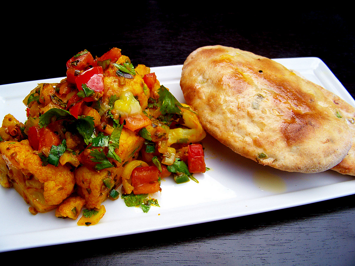 Punjabi Gobi with Onion and Garlic Naan | Edible Aria